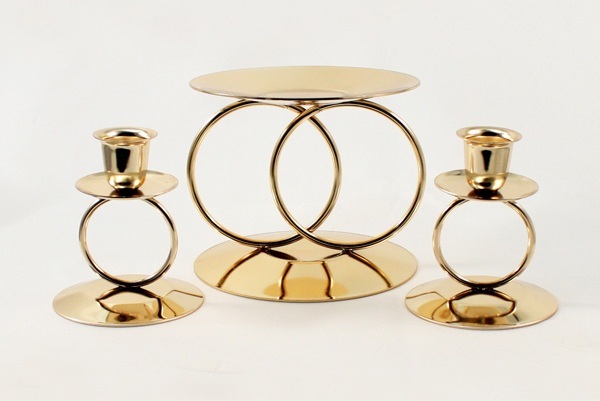 Double Ring Style Unity and Taper Candle Holders in Silver and Brass