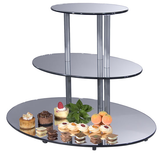 Oval Acrylic Mirrored Triple Tier Buffet Display